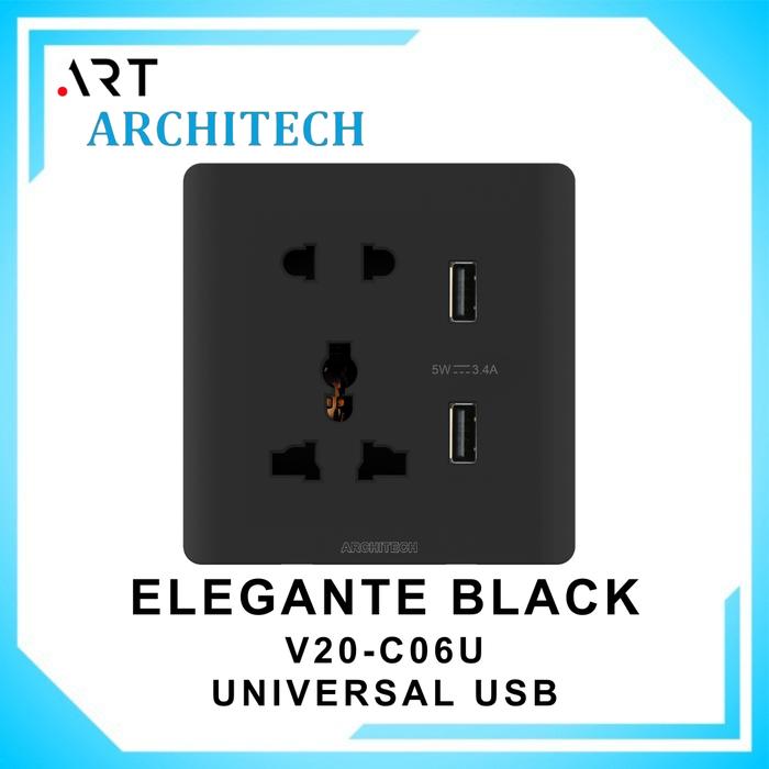 Jual ARCHITECH Slim ELEGANTE V20-C06U BLACK Stop Kontak - Colokan ...