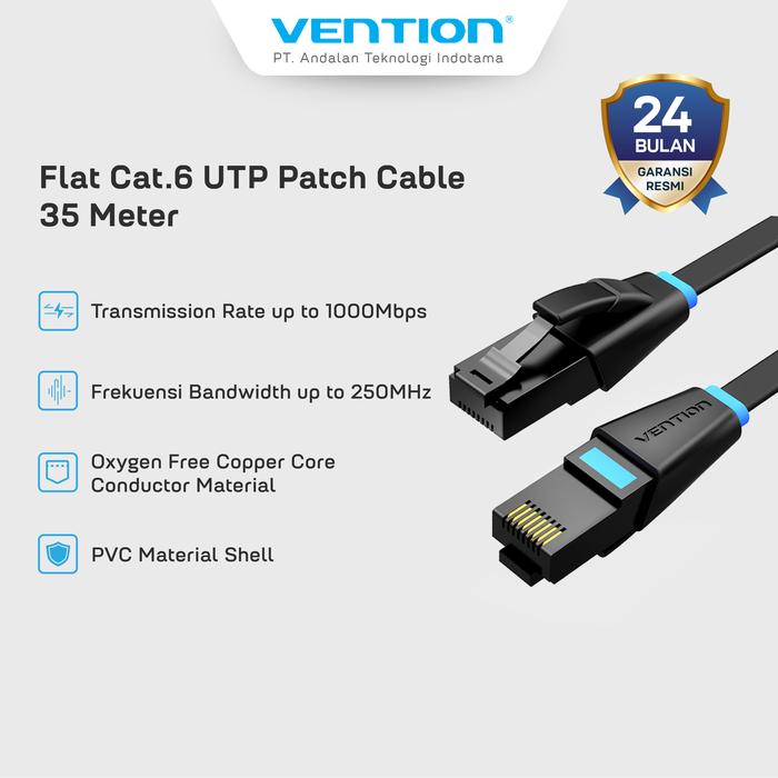 Promo Vention Kabel LAN Flat Cat.6 UTP Patch Cable RJ45 1000Mbps 15M ...