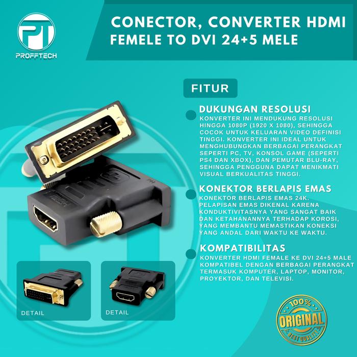 Jual Conector, Converter HDMI female to DVI 24+5 Male - Jakarta Pusat ...