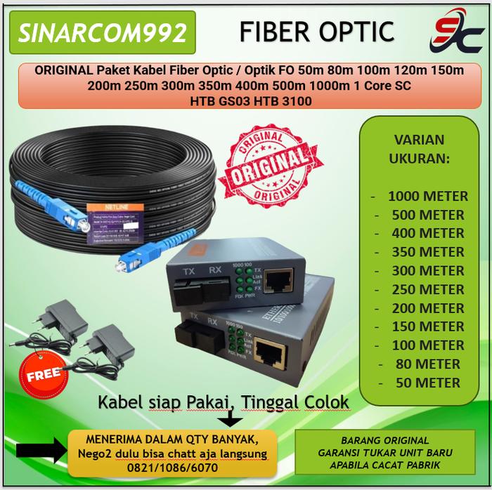 Jual ORIGINAL Paket Kabel Fiber Optic / Optik FO 50m 80m 100m 120m 150m 200m 250m 300m 350m 400m ...
