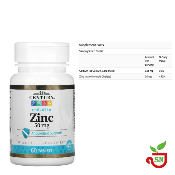 Jual 21st Century, Chelated Zinc, 50 mg, 60 Tablets - Chelated Zinc ...