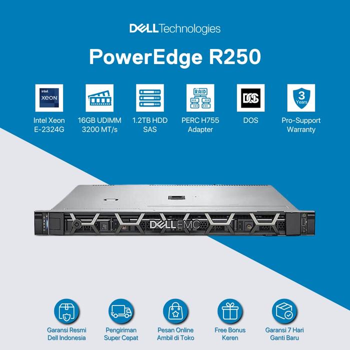 Jual Dell PowerEdge R250 Server [E-2324G-16GB-1.2TB SAS-DOS-3Y ...
