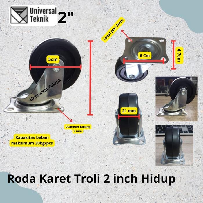 Promo Roda troli karet Hidup 2" Caster kastor 2 inch etalase troli ...
