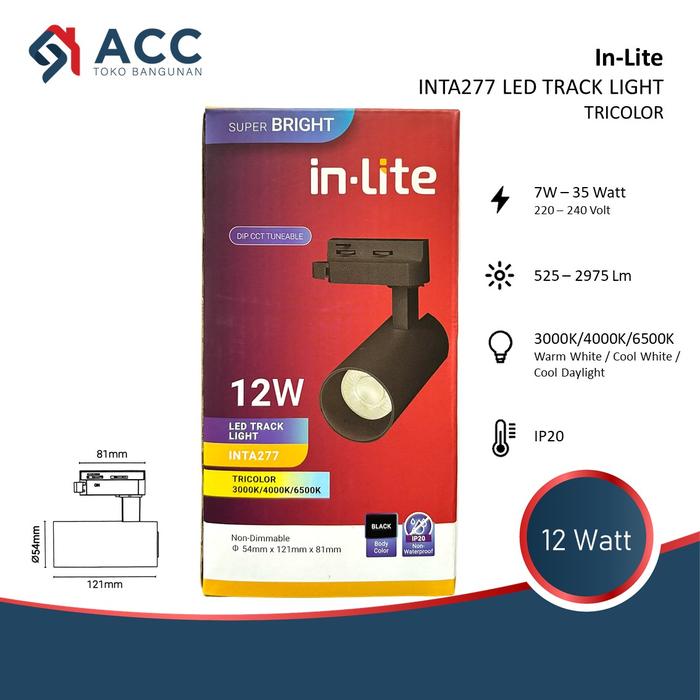 Jual INLITE INTA277 12W TRICOLOR 3 WARNA LED TRACK LIGHT LAMPU SOROT ...