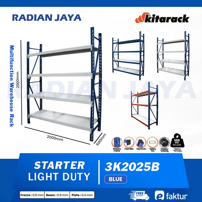 Promo Rack Gudang KITARACK Rack Besi 4 Susun Tinggi 2.5 Meter Panjang 2 ...