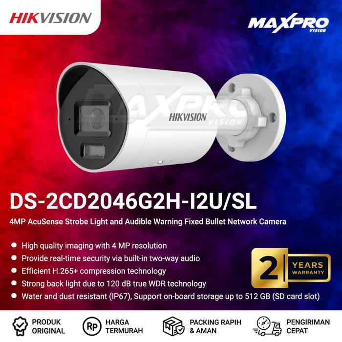 Jual DS-2CD2046G2H-I2U/SL - HIKVISION IP 4MP ACUSENSE STROBE LIGHT TWO WAY AUDIO BULLET CAMERA ...