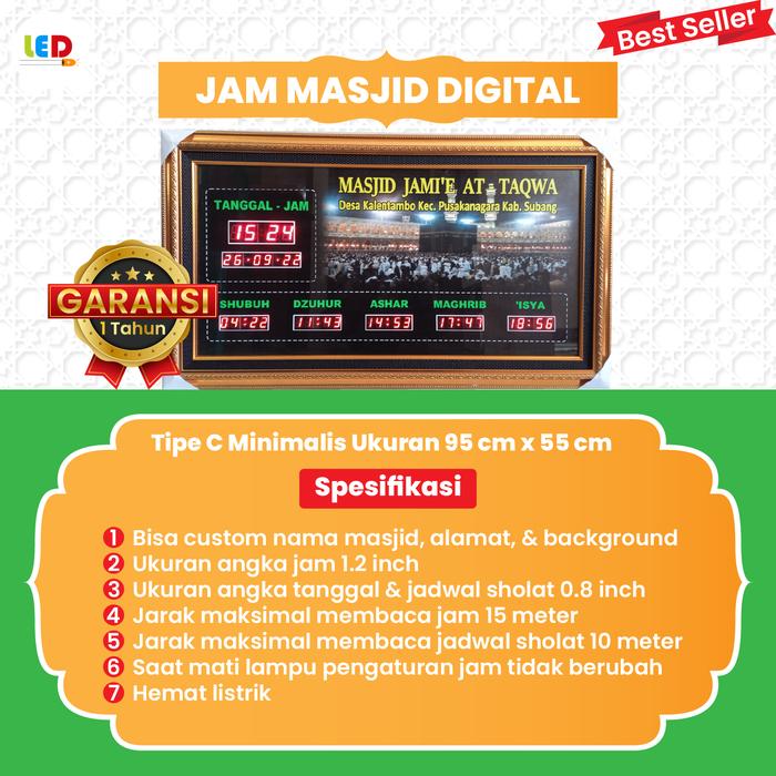 Jual Jam Masjid Jadwal Sholat Digital Tipe C Minimalis Ukuran 95 cm x ...