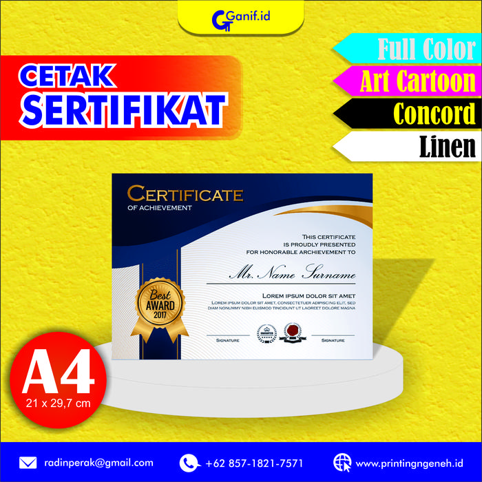 Jual Cetak Sertifikat Full Color Ukuran A4 __ CONCORD _ LINEN _ ART ...