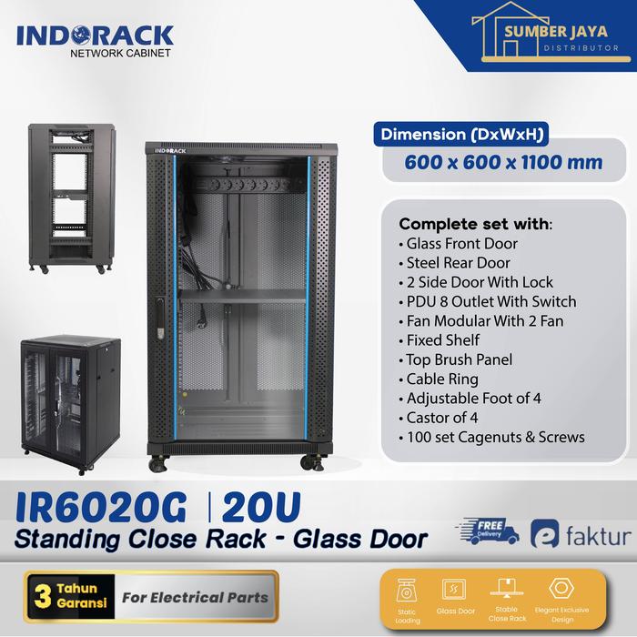 Promo Close Rack 20U IR6020G Glass Door - Rack Server Indorack - Kota ...