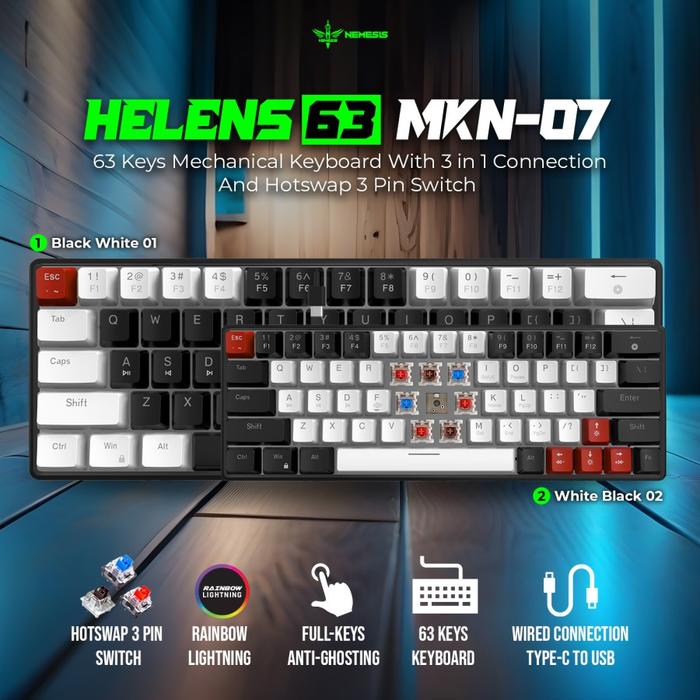 Jual NYK Helens63 MKN07 MKN-07 WIred Mechanical Keyboard Removable 63 ...
