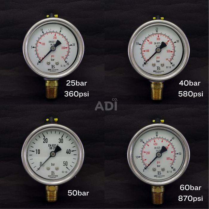 Jual Pressure Gauge Manometer Brototherm (25bar 40bar 50bar 60bar 70bar 100bar 160bar 250bar ...