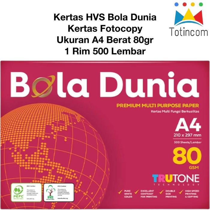 Jual Kertas Hvs Bola Dunia ukuran A4 21,0 x 29,7 cm berat 80 gsm per 1 ...