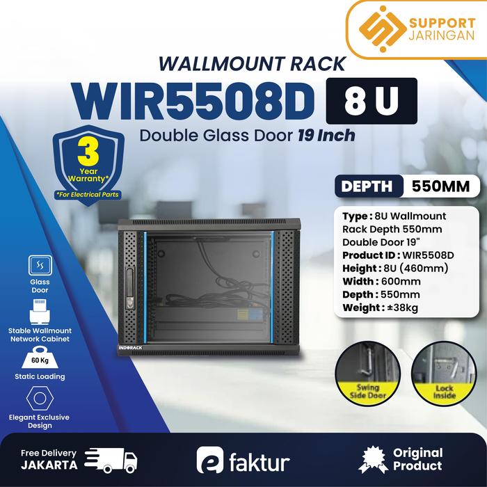 Jual Rack Server WIR5508D Depth 550mm INDORACK 8U Wallmount Rak Double ...