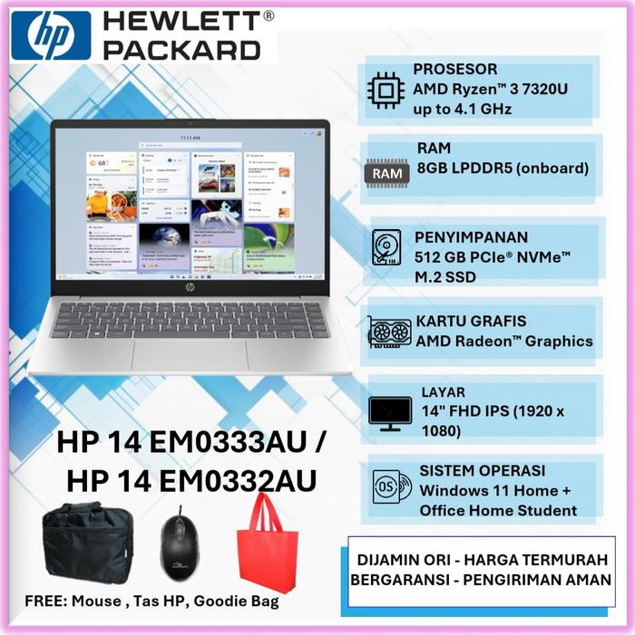 Jual HP 14 EM0332AU / HP 14 EM0333AU AMD Ryzen 3 7320U 8GB DDR5 512GB ...