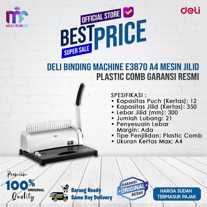 Jual Deli Binding Machine E3870 A4 Mesin Jilid Plastic Comb Garansi ...