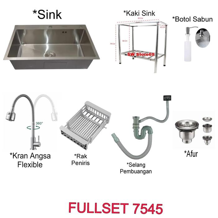 Jual kitchen sink 7545 stainless 304 bak cuci piring 8050 1 lubang ...