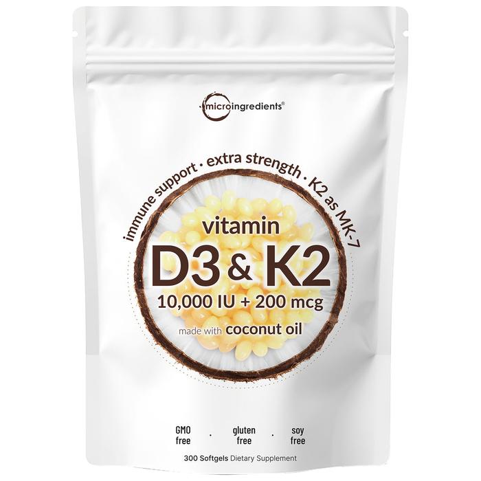 Jual Micro ingredients Vitamin D3 K2 10000iu + 200mcg isi 300 Softgels Original USA - Jakarta ...