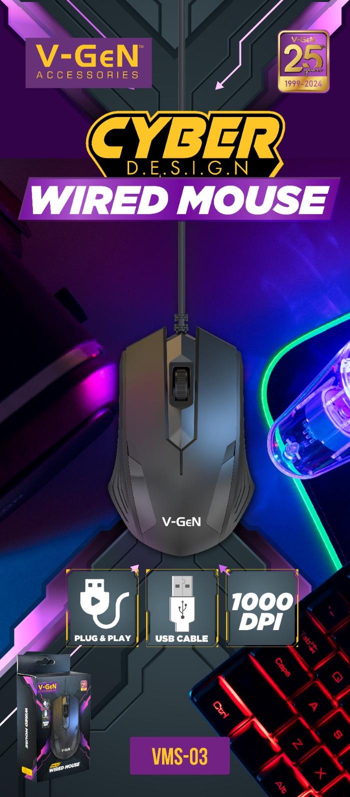 Jual Wired Mouse V-GeN VMS-03 Cyber Design 1000 DPI Mouse Kabel PNP USB ...
