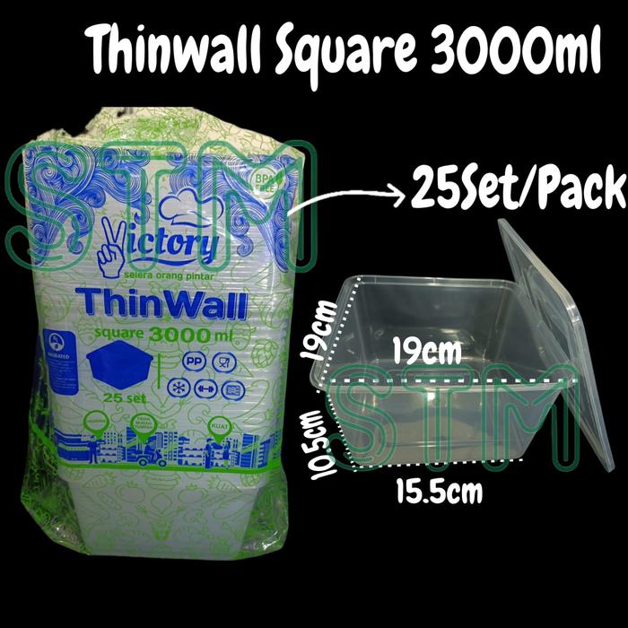 Promo Thinwall Square Jumbo Besar 2500ml 3000ml 3600ml 1pack isi 25pcs ...