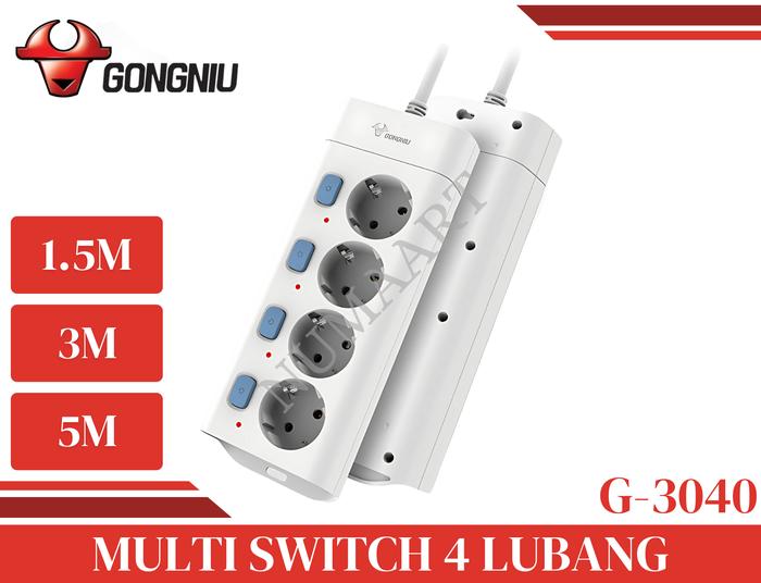 Jual GONGNIU GONEO G3040 / STOP KONTAK MULTI SWITCH SAKLAR ON OFF 4 LUBANG 1.5M/3/5/ TERMINAL ...