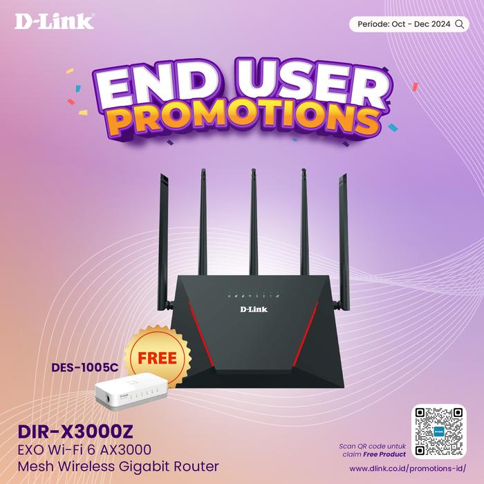 Promo D-Link DIR X3000Z AX3000 Mesh Gigabit Wireless Router Cicil 0% 3x ...