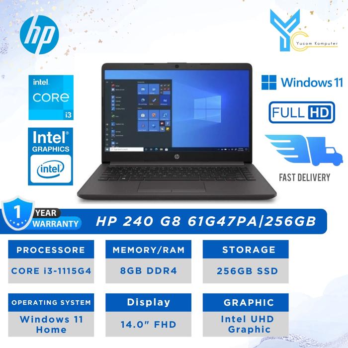 Jual HP LAPTOP NOTEBOOK 240-G8 [61G47PA] i3-1115G4/4GB/256GB/14.0 ...