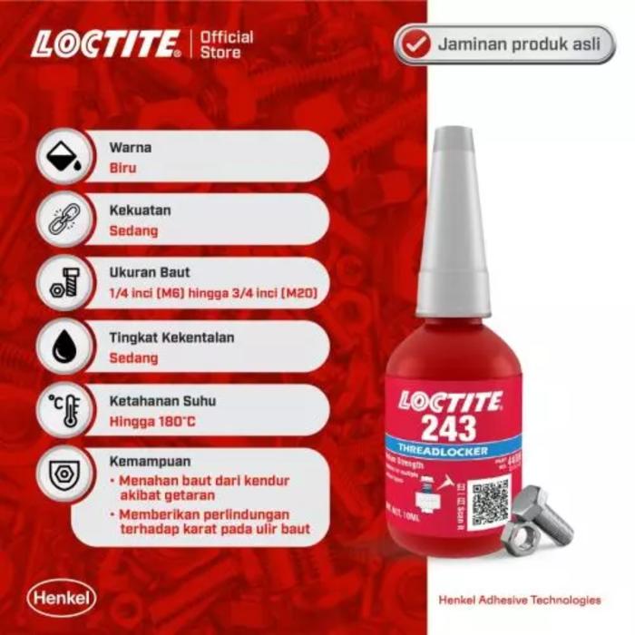 Jual Loctite 243 Threadlocker Thread Locker / Lem Baut Kekuatan SEDANG (MEDIUM STRENGTH) 10ml 10 ...