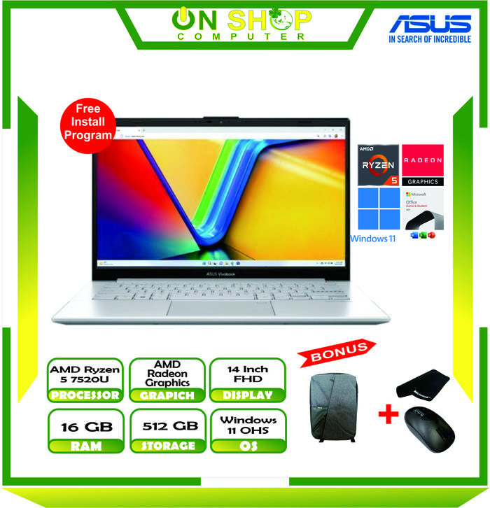 Jual ASUS Vivobook Go 14 E1404FA AMD Ryzen 5 7520U RAM 16GB 512GB ...