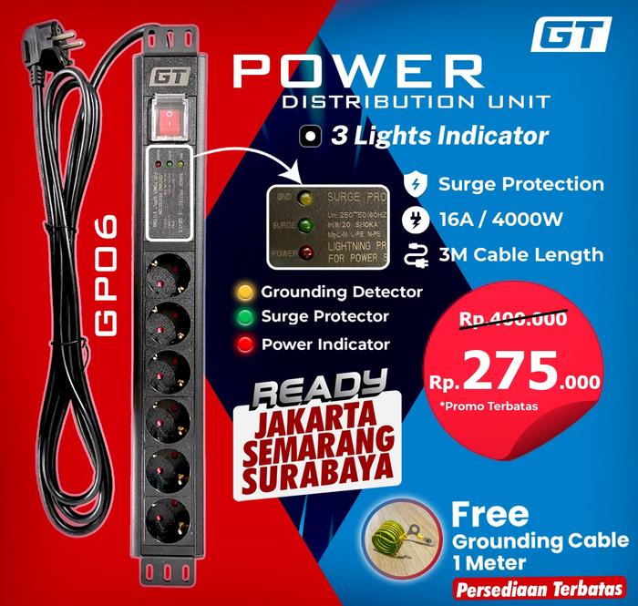 Jual PDU GT RACK 6 SOCKET GERMANY OUTLET GP06 - POWER DISTRIBUTION UNIT ...