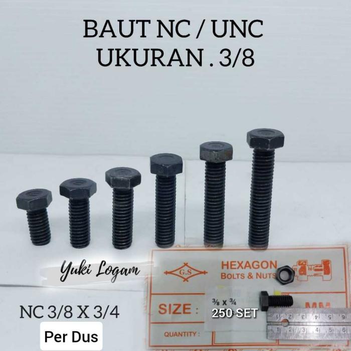 Jual 1 DUS baut mur NC 3/8 HEX hitam Kunci 14 Panjang 3/4 incih sampai 6 inchi - Kota Surabaya ...