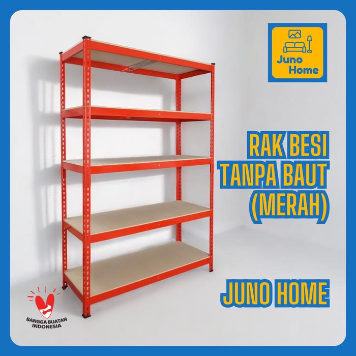Promo Juno Home Rak Gudang Besi Multifungsi 5 Susun Warna MERAH ...