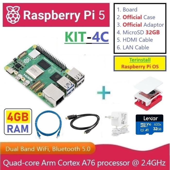 Jual KIT-4C : Raspberry Pi 5 (4GB RAM) - Complete SET - - badank ...