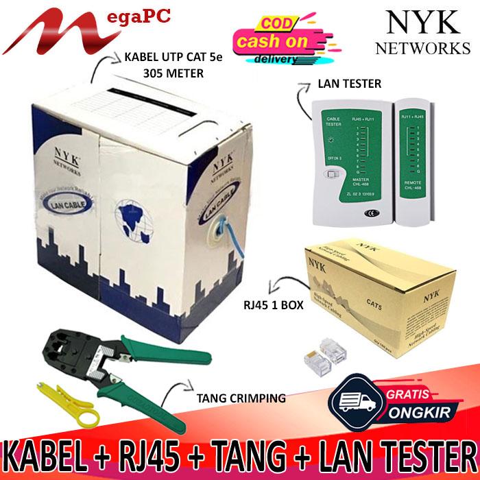 Jual Paket kabel Lan UTP + RJ45 1 Box + Tang Crimping + Lan Tester ...