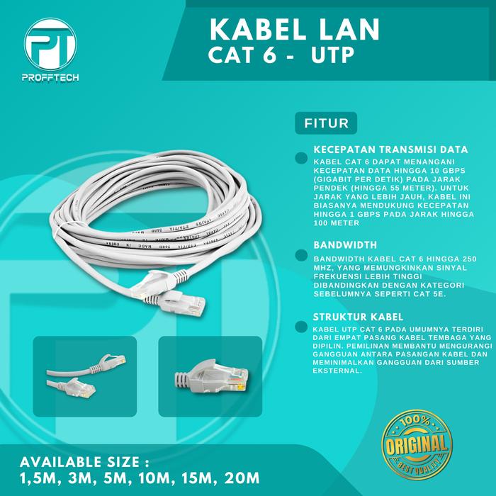 Jual Kabel Lan Cat 6, UTP ORIGINAL" ProffTech. 5 Meter. Qualitas ...