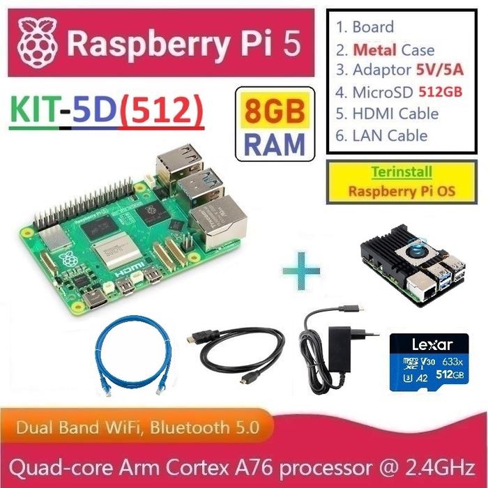 Jual KIT-5D(512) : Raspberry Pi 5 (8GB RAM) - Complete SET (MicroSD ...
