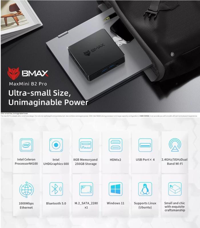 Jual Mini PC BMAX B2 PRO Intel N4000 8/256GB WiFi Dual HDMI Windows 11 ...