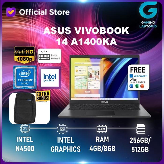Promo ASUS VIVOBOOK 14 A1400KA N4500 8GB 256GB W11+OHS 14.0" FHD Cicil ...