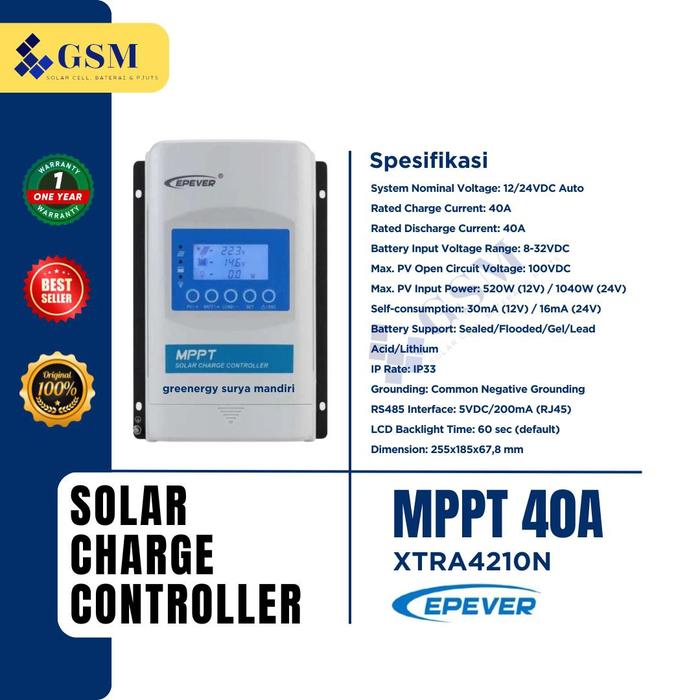 Jual MPPT EPEVER 40A XTRA4210N 40A solar charge controller 40a 12/24V mppt - XTRA4210AN-40A ...