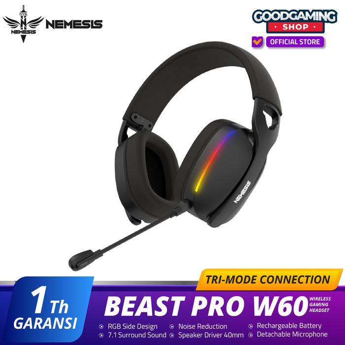 Promo NYK Nemesis BEAST PRO W60 Gaming Headset 7.1 RGB Trimode Wireless ...