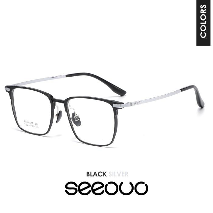 Promo Seeouo Kacamata Model Kotak Stylish Simple Titanium Frame Asian ...