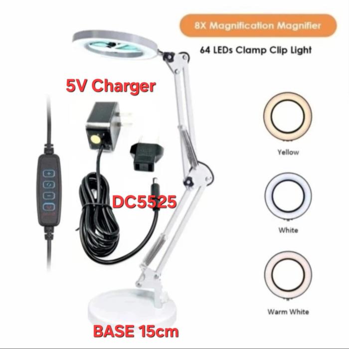 Jual AVPRO Desk Lamp 16cm Led Ring with 8x Magnifying Glass w Base 15cm WH - WHITE w ADAPTOR ...