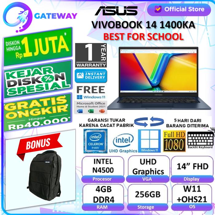 Promo ASUS VIVOBOOK 14 A1400KA N4500 8GB 512SSD W11 OHS 14" FHD ...