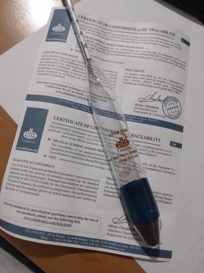 Jual ALLA FRANCE Hydrometer ASTM 314 H Range : 0.750 - 0.800 kg/m³ ...