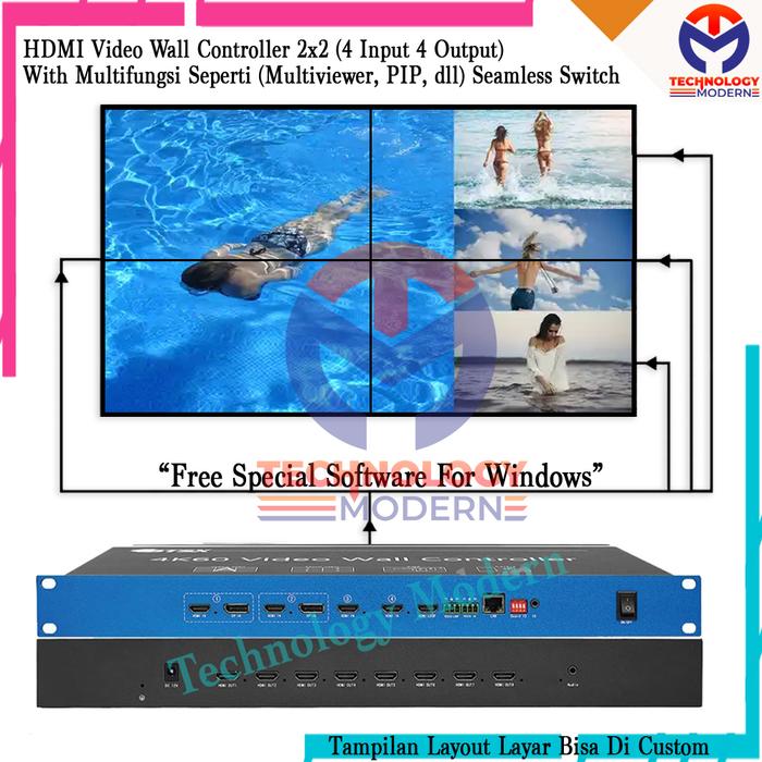 Jual 4K HDMI Video Wall Controller 2x2 with HDMI Matrix Switch 4x4 (4 In 4 Out) Seamless ...