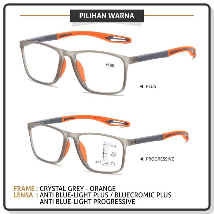 Promo Kacamata Baca Plus Colore.in Progresif Anti Blueray TR-90 Sport KY1119 - Grey Orange, +1 ...