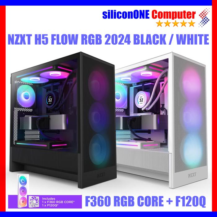 Jual NZXT H5 FLOW RGB 2024 BLACK / WHITE ATX F360+F120Q TEMPERED - Kota ...