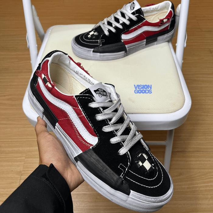 Jual Sepatu Vans Sk8 Low Reconstruct Stressed Black Red Original 100% ...
