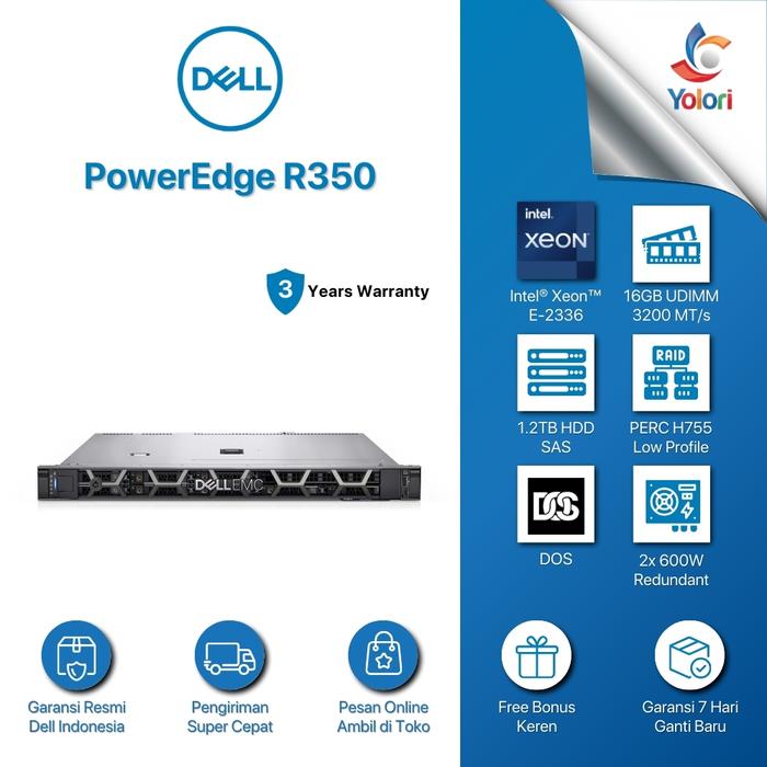Promo Dell Poweredge R350 Server E2336 16GB 1,2TB HDD SAS PERC H755 DOS ...