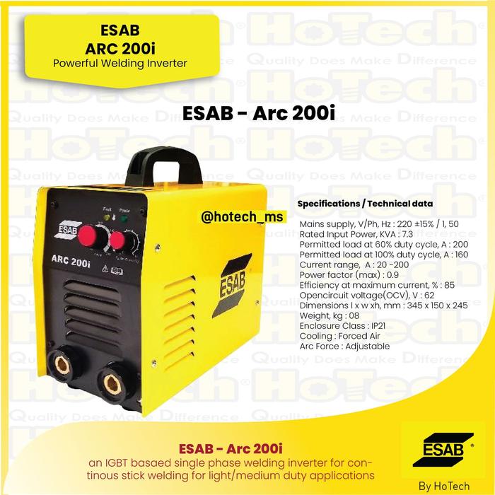 Jual Esab Mesin Las Arc 200i | Arc 200A | ESAB | Mesin Las Esab MMA ...
