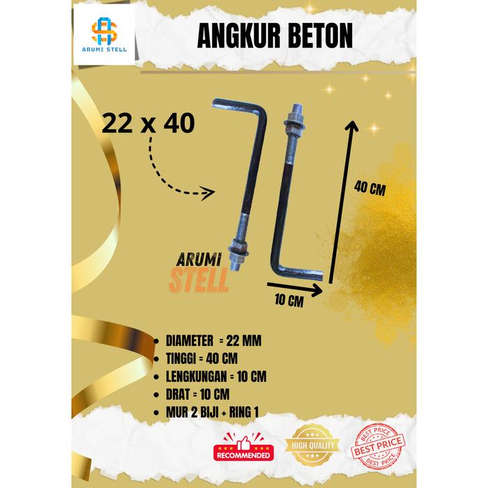 Jual Angkur Besi Beton Bubut Ukuran Diameter 22 Panjang 30 Cm / 40 Cm ...